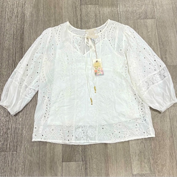 Johnny Was | Tops | Nwt Johnny Was Janine Eyelet Peasant Top In White ...